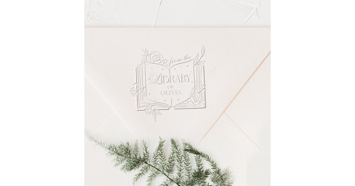 Elegant Greenery Wreath Monogram Wedding Embosser | Zazzle