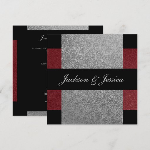 Elegant Grey Dark Red Paisley Engagement Party Invitation | Zazzle
