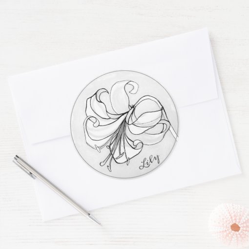 Elegant Grey Floral Template with Name • Lily Art Classic Round Sticker ...