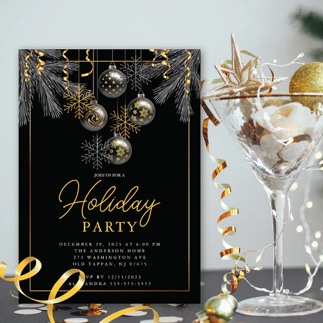 Elegant Grey Gold Christmas Party Invitation | Zazzle