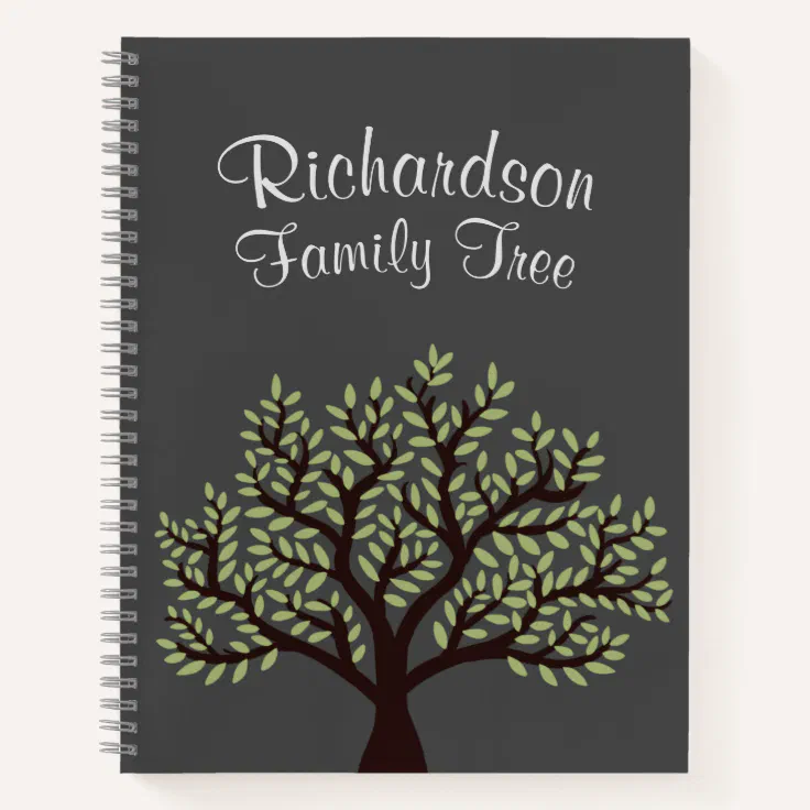 Elegant Grey Green Leaf Genealogy Family Tree Notebook | Zazzle