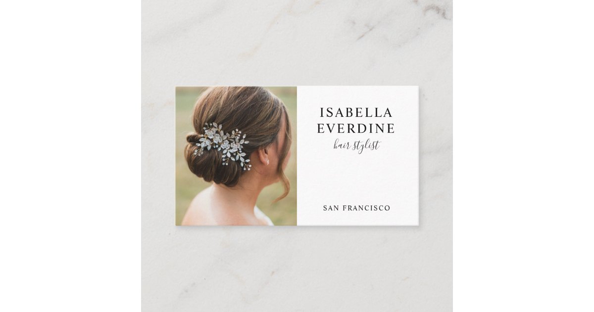 Elegant Hair Stylist Photo Business Card | Zazzle