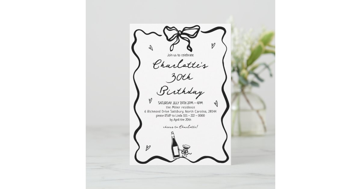 Elegant Hand Drawn 30th Birthday Invitation | Zazzle