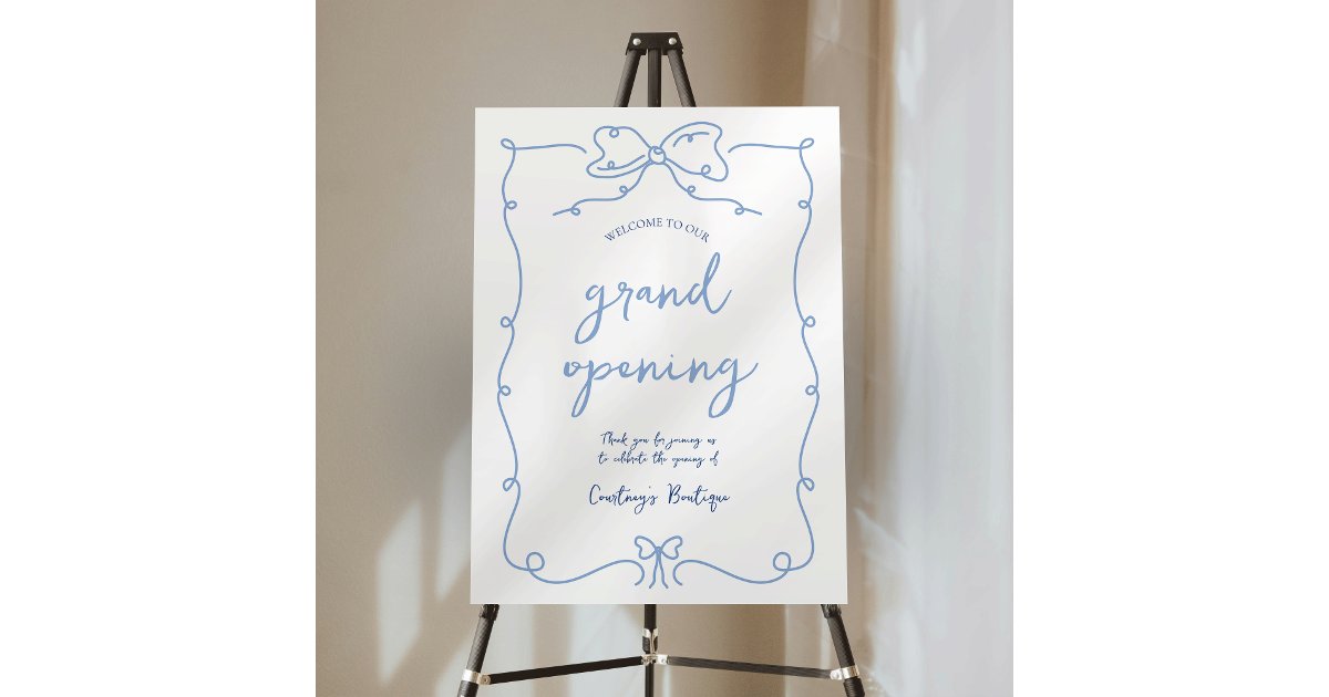 Elegant Hand Drawn Blue Bows Business Welcome Sign | Zazzle