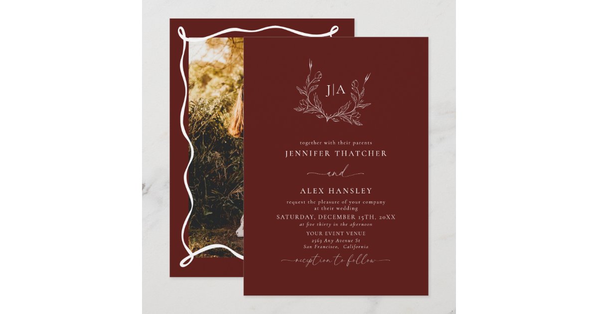 Elegant Hand Drawn | Botanical Monogram Wedding Invitation | Zazzle