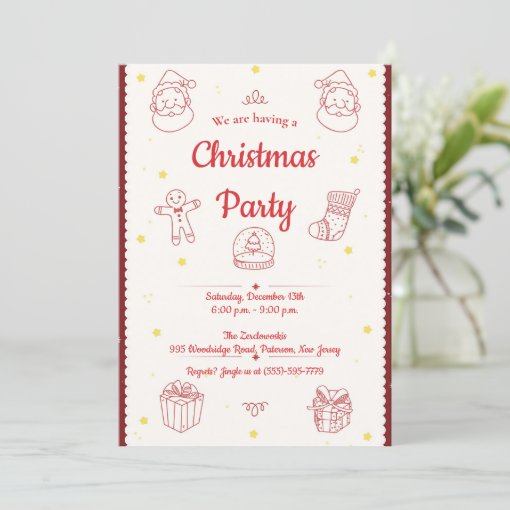 Elegant Hand-drawn Elements Christmas Party Invitation | Zazzle