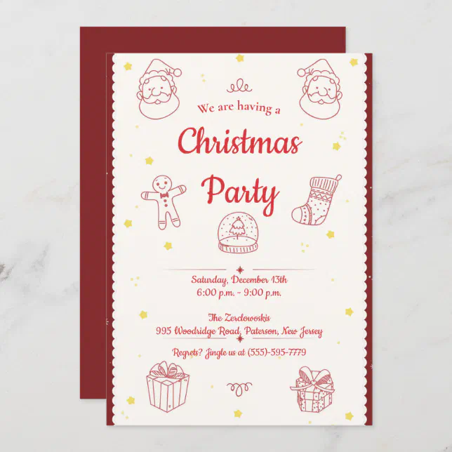 Elegant Hand-drawn Elements Christmas Party Invitation | Zazzle