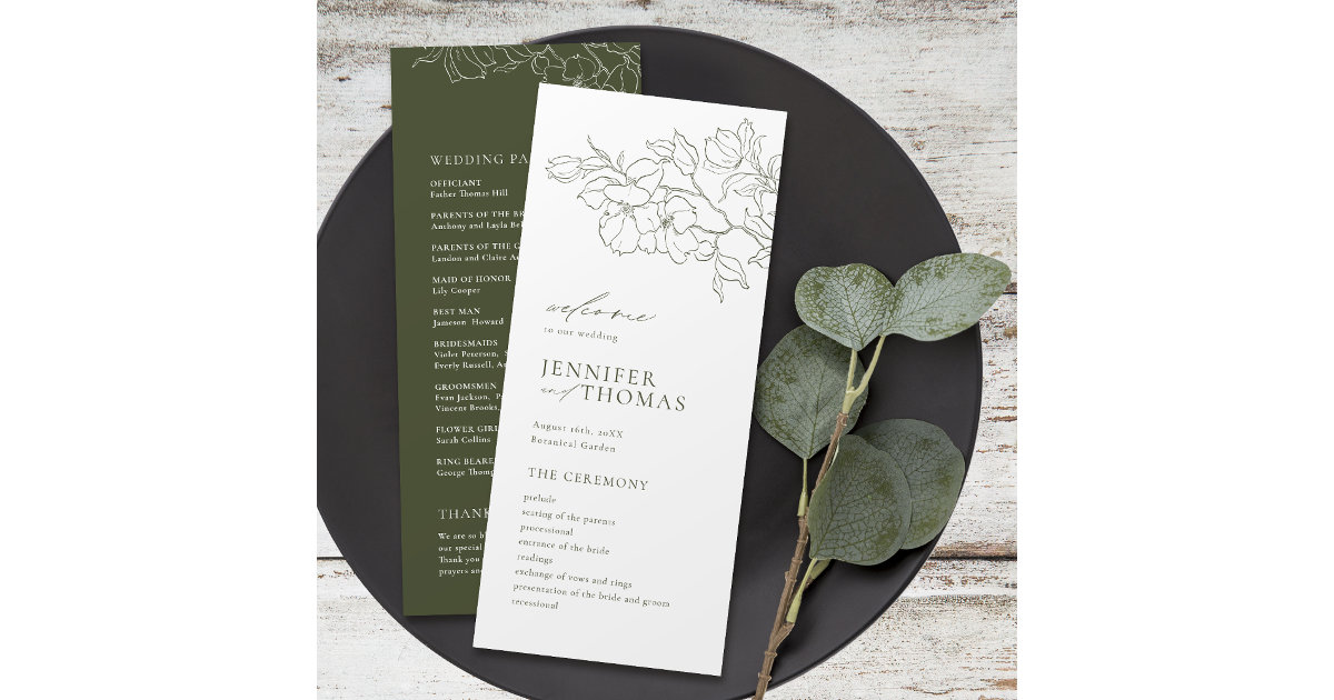Elegant hand drawn floral sage green wedding program | Zazzle
