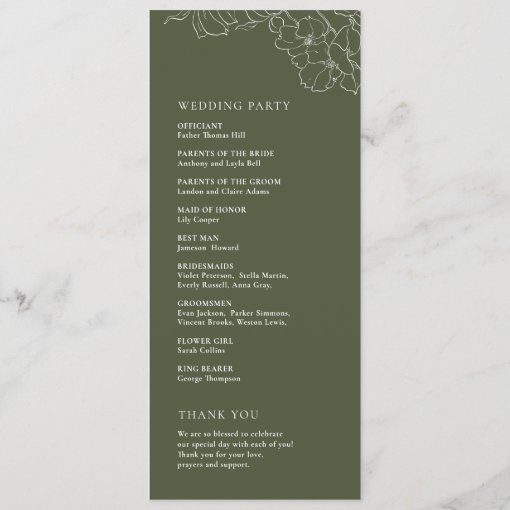 Elegant hand drawn floral sage green wedding program | Zazzle