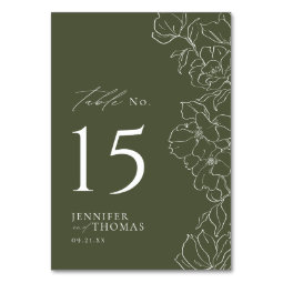 Elegant hand drawn floral sage green wedding Table Number | Zazzle