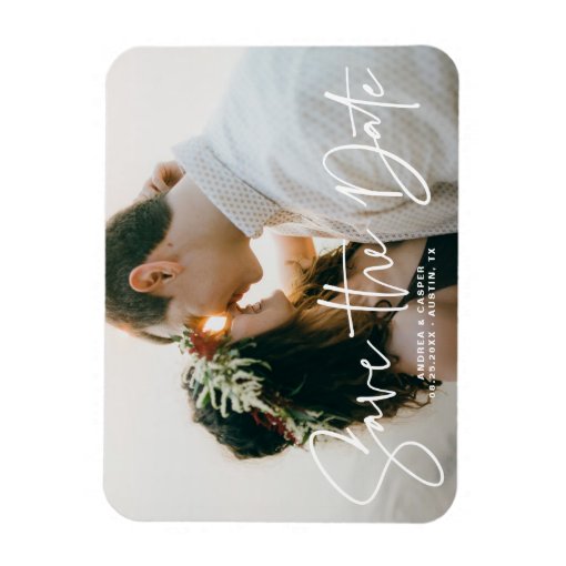 Elegant Hand Drawn Overlay Photo Save the Date Magnet | Zazzle