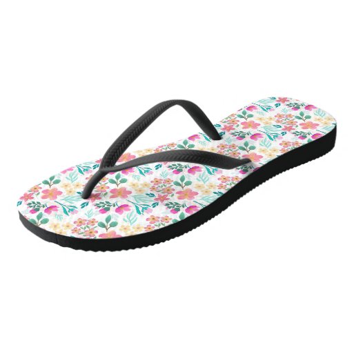 Elegant hand-drawn pink floral design flip flops | Zazzle