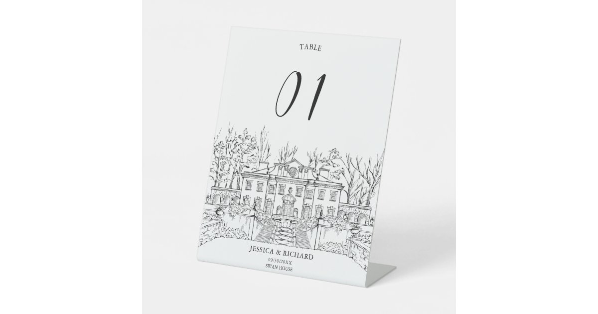 Elegant Hand Drawn Venue Chateau Illustration Pedestal Sign | Zazzle