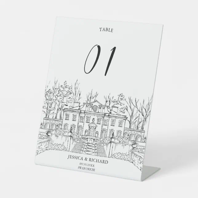 Elegant Hand Drawn Venue Chateau Illustration Pedestal Sign | Zazzle