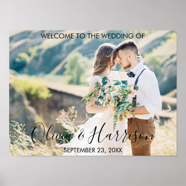 Elegant Hand Lettered Script Custom Photo Wedding Poster | Zazzle