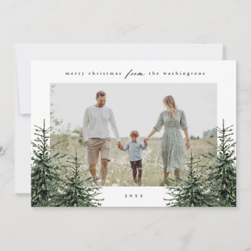 Elegant Hand-painted Pine Tree Photo Christmas Holiday Card | Zazzle