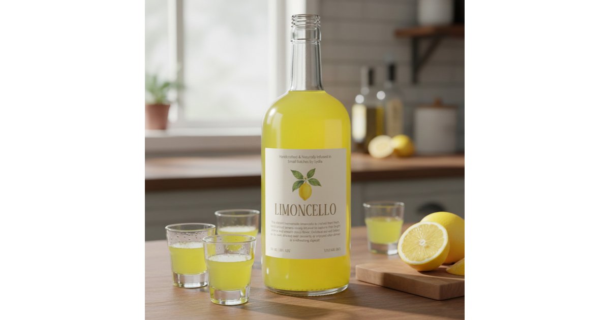 Elegant Handcrafted Limoncello Wine Label | Zazzle