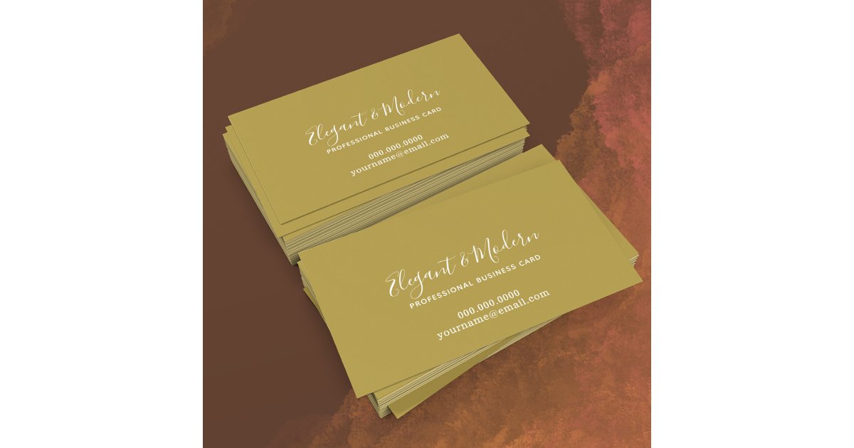 elegant handwriting calligraphy dusty-mustard business card | Zazzle