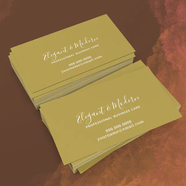 elegant handwriting calligraphy dusty-mustard business card | Zazzle