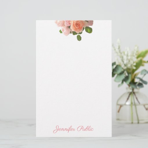 Elegant Handwriting Name Watercolor Roses Template Stationery | Zazzle