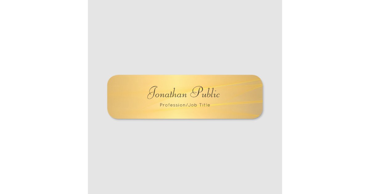 Elegant Handwriting Script Glamour Gold Template Name Tag | Zazzle