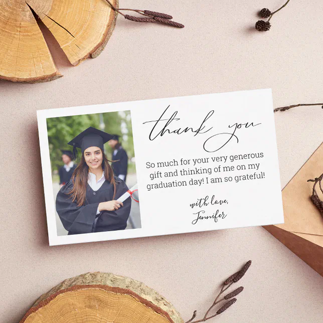 elegant handwriting thank you graduation photo note card | Zazzle