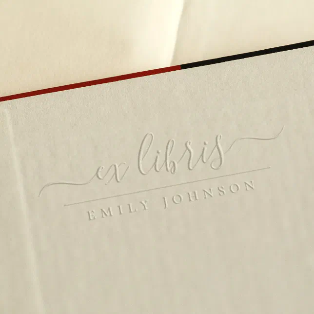 Elegant Handwritten Ex Libris Script Custom Name Embosser | Zazzle