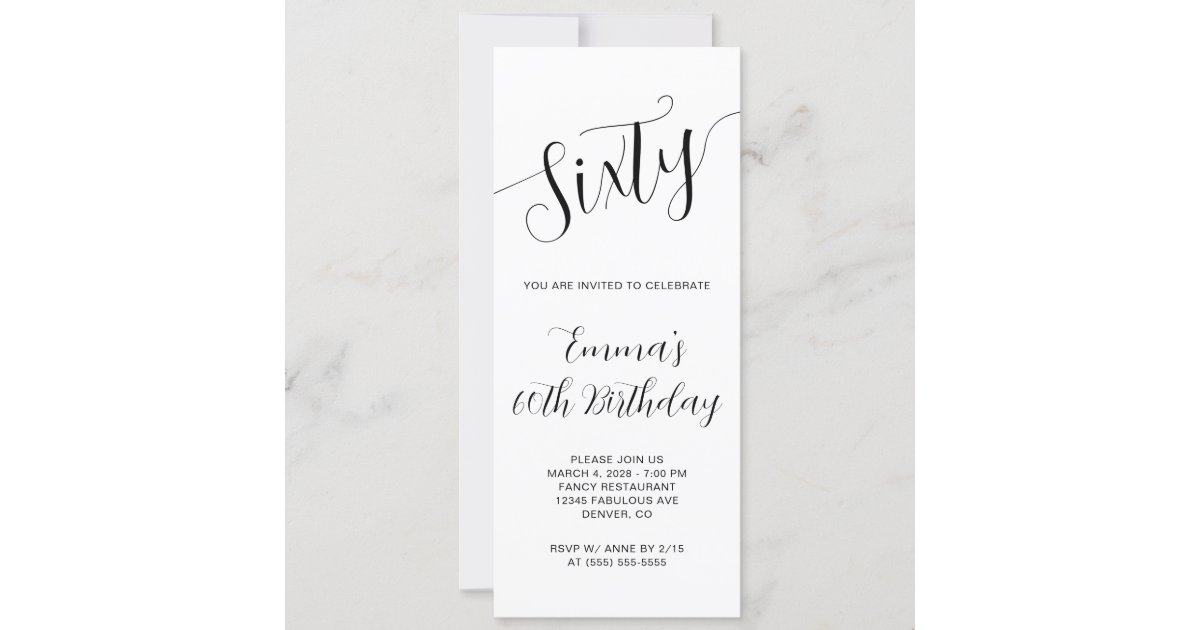 Elegant Handwritten Script 60th Birthday Invitation | Zazzle