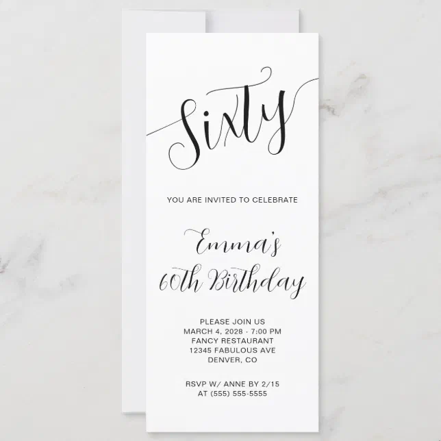 Elegant Handwritten Script 60th Birthday Invitation | Zazzle