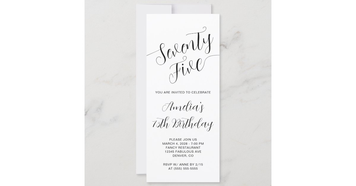 Elegant Handwritten Script 75th Birthday Invitation | Zazzle