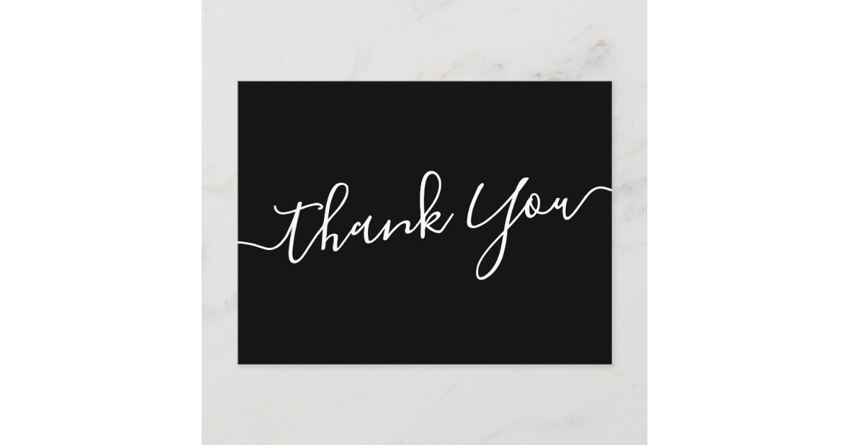 Elegant handwritten script black thank you postcard | Zazzle