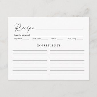 Elegant Handwritten Script Bridal Shower Recipe Enclosure Card | Zazzle