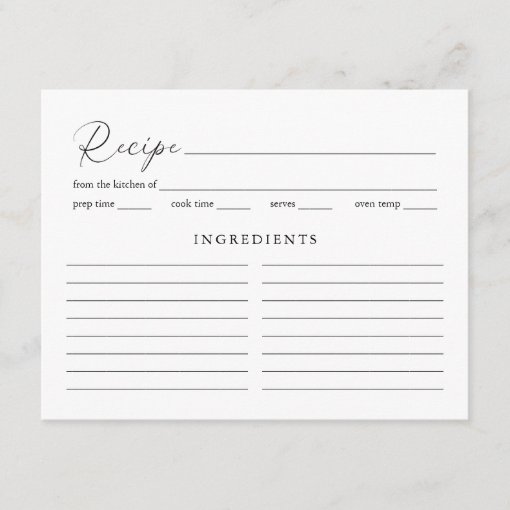 Elegant Handwritten Script Bridal Shower Recipe Enclosure Card | Zazzle