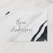 Elegant Handwritten Script Name Black White Marble Business Card | Zazzle