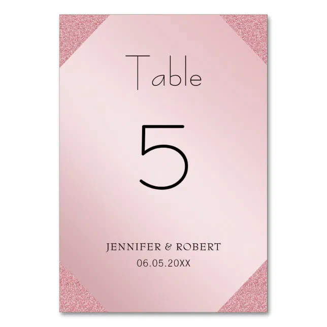 Elegant Handwritten Script Rose Gold Glitter Table Number | Zazzle