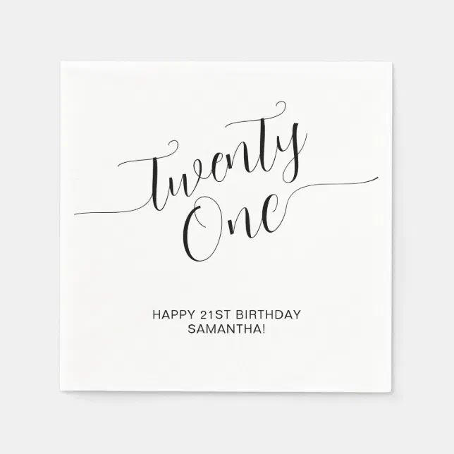 Elegant Handwritten Script Twenty One Birthday Napkins | Zazzle
