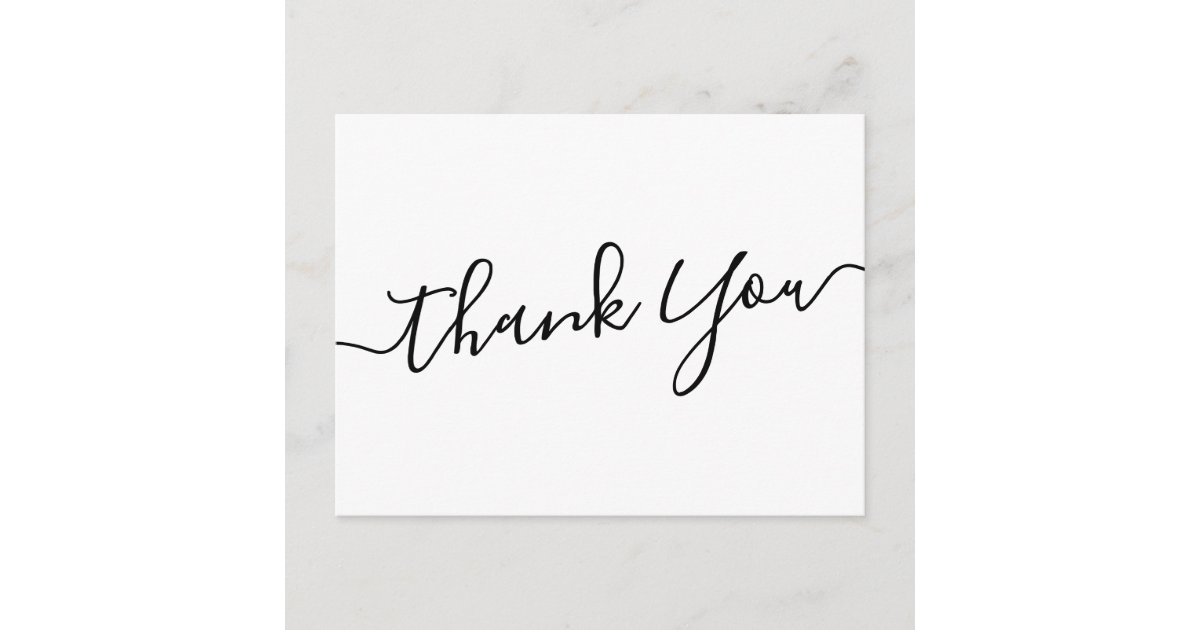 Elegant handwritten script white thank you postcard | Zazzle