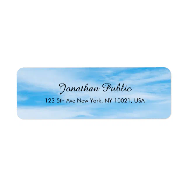 Elegant Handwritten Template Blue Sky White Clouds Label | Zazzle