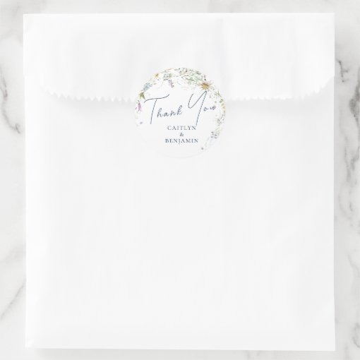 Elegant Handwritten Wildflower Thank You Sticker | Zazzle