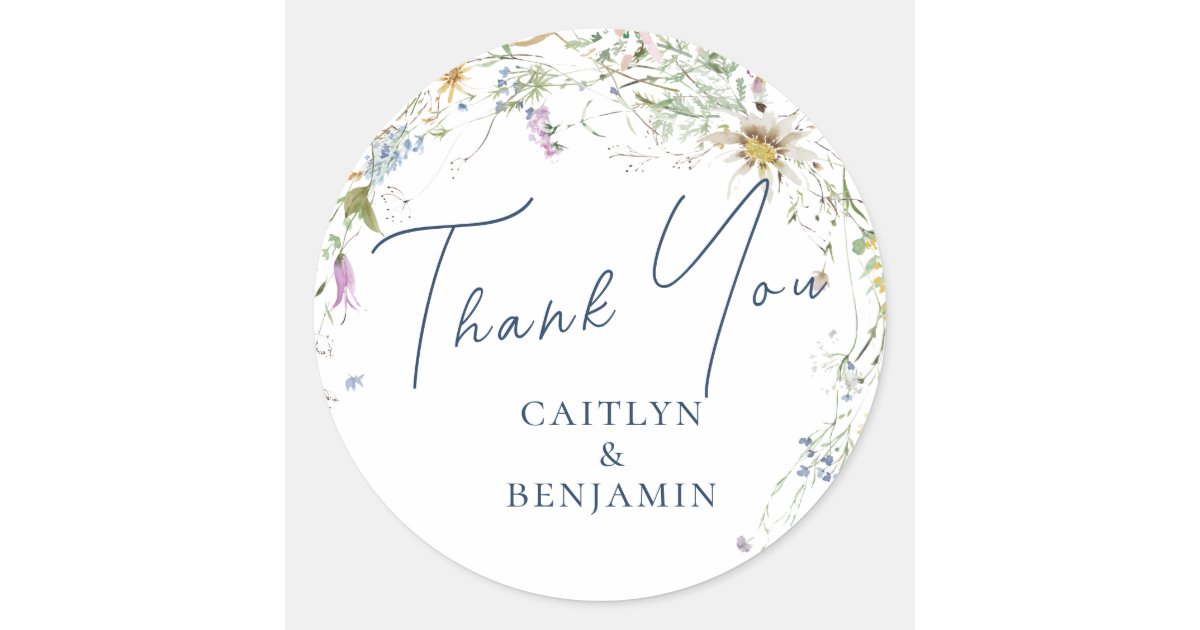 Elegant Handwritten Wildflower Thank You Sticker | Zazzle