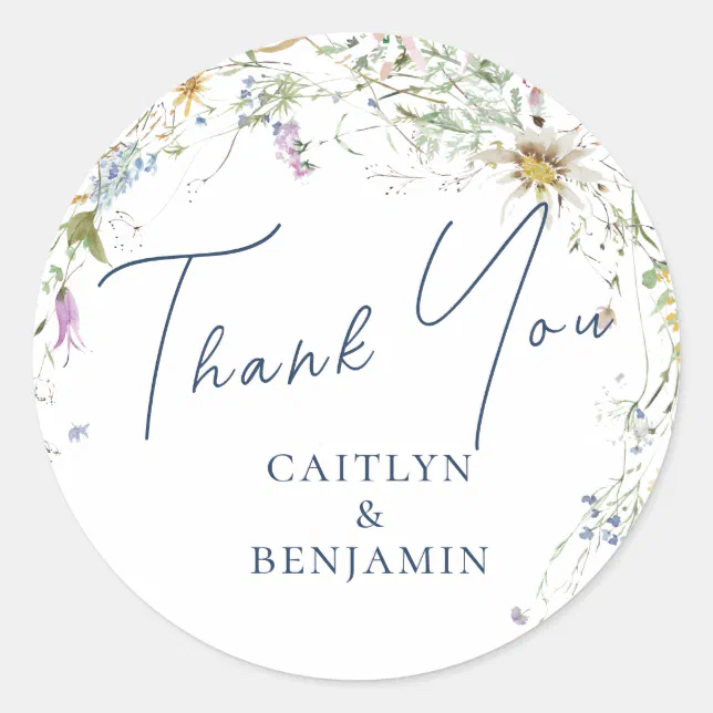 Elegant Handwritten Wildflower Thank You Sticker | Zazzle