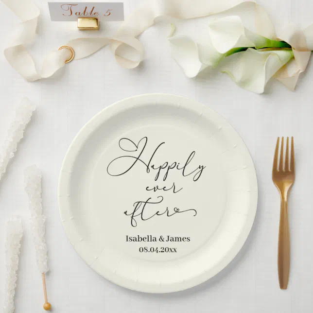 Elegant Happily Ever After Ivory Romantic Wedding Paper Plates | Zazzle