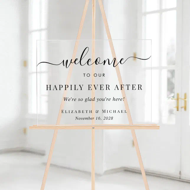 Elegant Happily Ever After Wedding Welcome Acrylic Sign | Zazzle