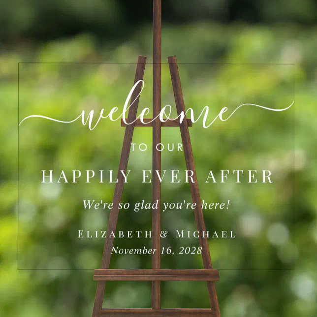 Elegant Happily Ever After Wedding Welcome Acrylic Sign | Zazzle