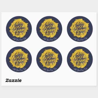 Elegant happy birthday gold calligraphy classic round sticker | Zazzle