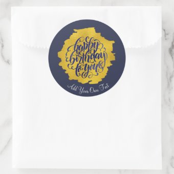Elegant happy birthday gold calligraphy classic round sticker | Zazzle