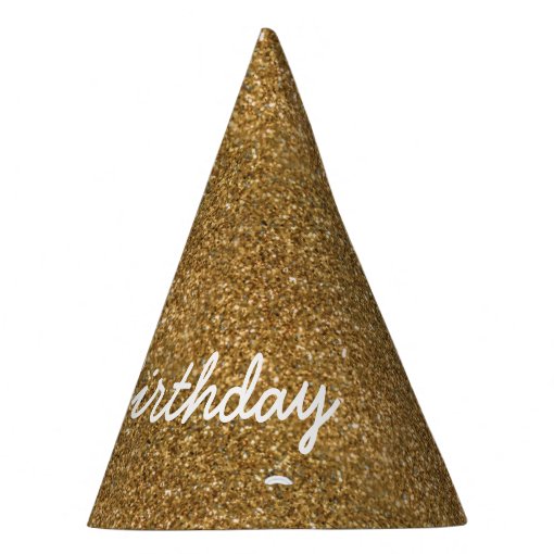 Elegant Happy Birthday in Faux Gold Glitters Party Hat | Zazzle