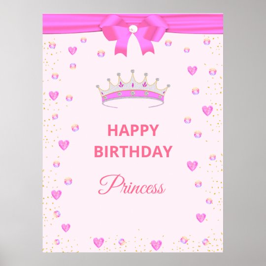 Elegant Happy Birthday Princess & Gems on Pink Poster | Zazzle.com