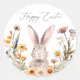 Elegant Happy Easter Bunny Wildflower Floral Classic Round Sticker | Zazzle