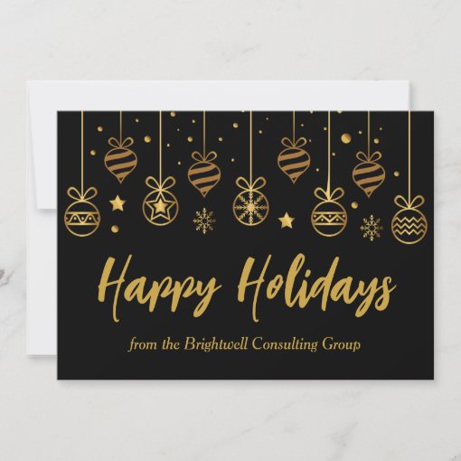 Elegant Happy Holidays Black Gold Custom Business Holiday Card | Zazzle